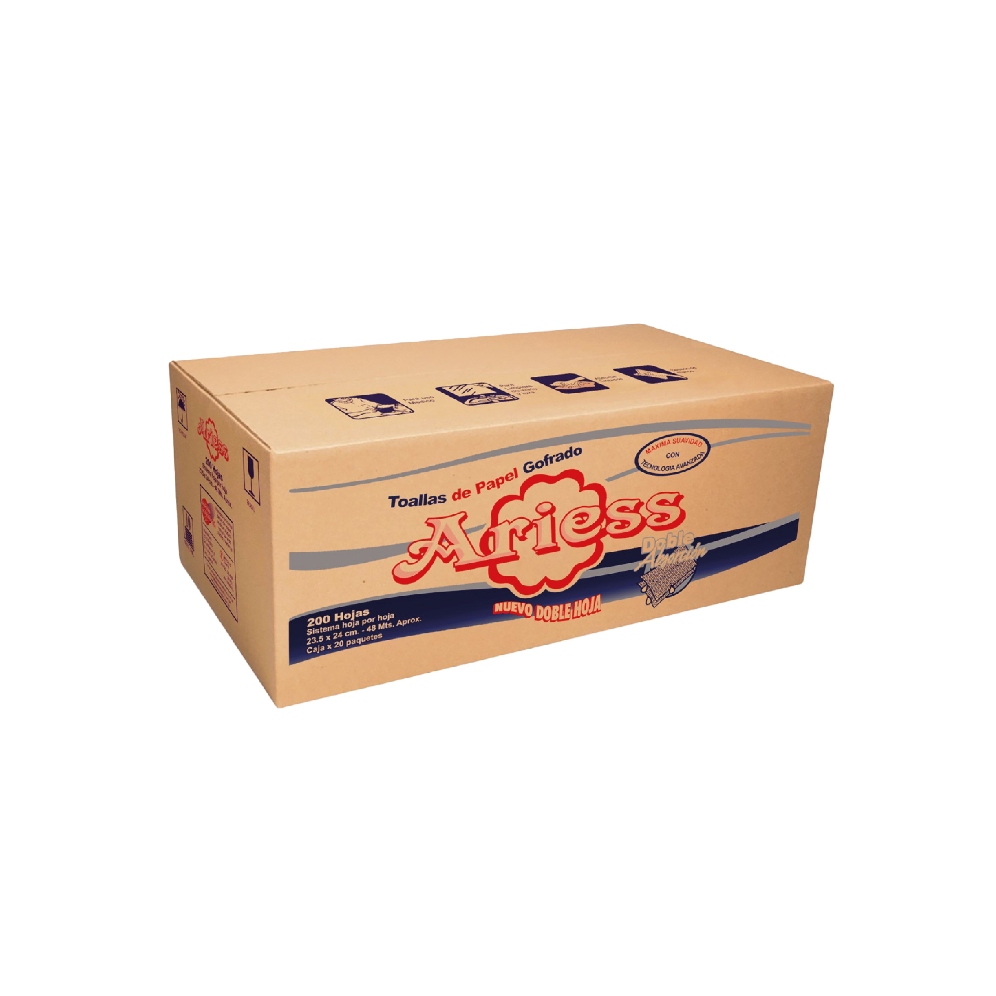 PAPEL TOALLA ARIES DOB. Doble hoja x 200 Und. x 20 Paq. ( 23.5 x 24 Cm ...